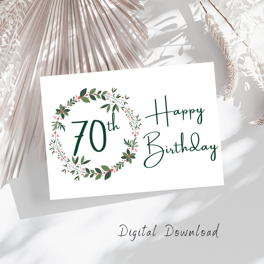 70th Birthday Card Printable Beautiful Wreath 70th Birthday Card Woman ...