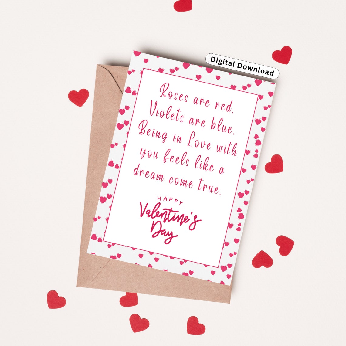 Happy Valentine Printable Card With Red Hearts, Card With Heart ...