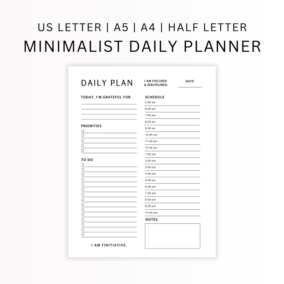 Minimalist Daily Planner Printable Planner Digital Planner Productivity ...
