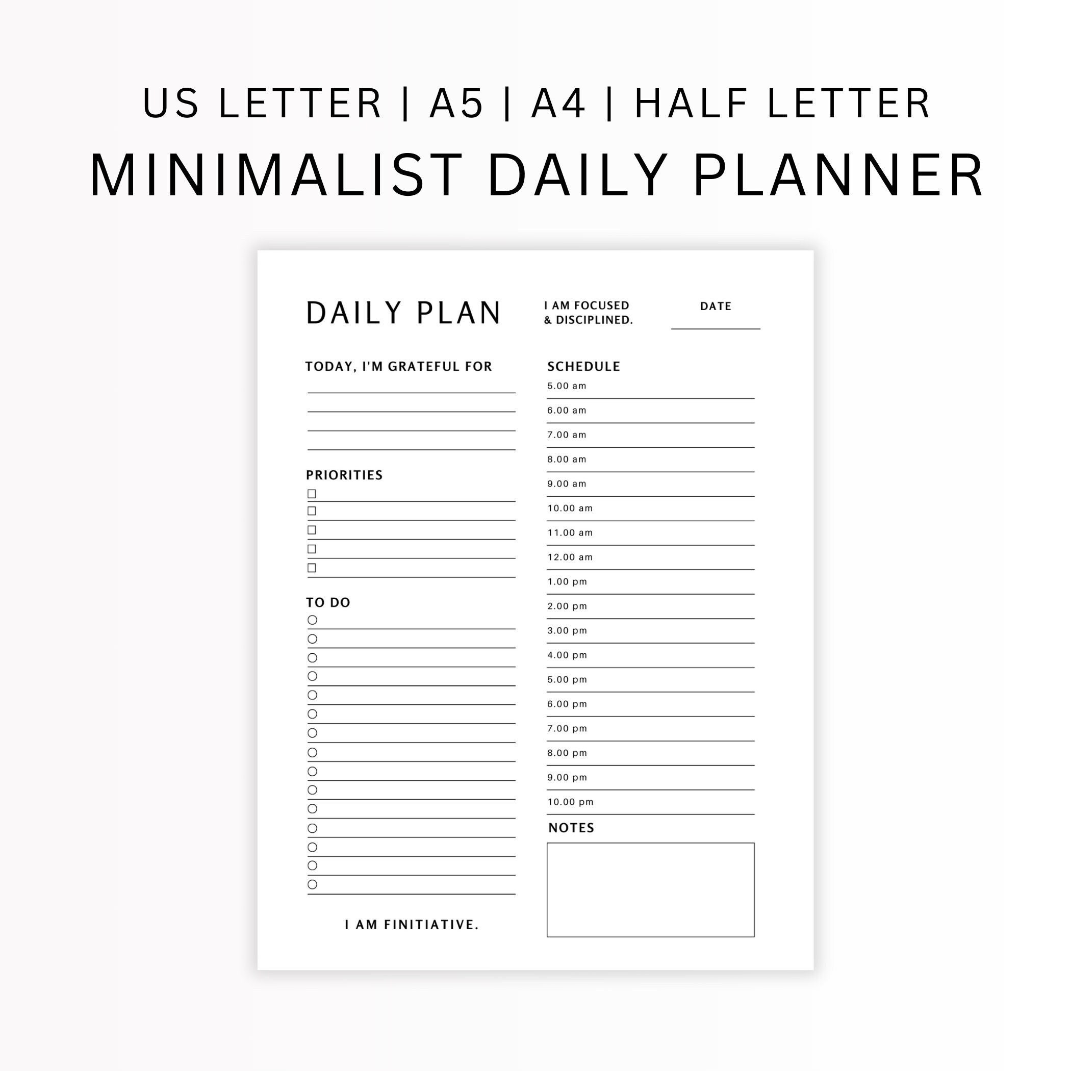 Minimalist Daily Planner Printable Planner Digital Planner Productivity ...