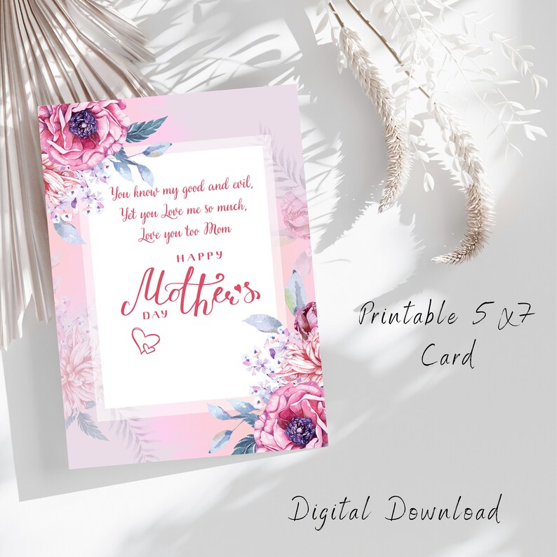 Printable Mother's Day Card, Happy Mothers Day Card Printable, I Love ...