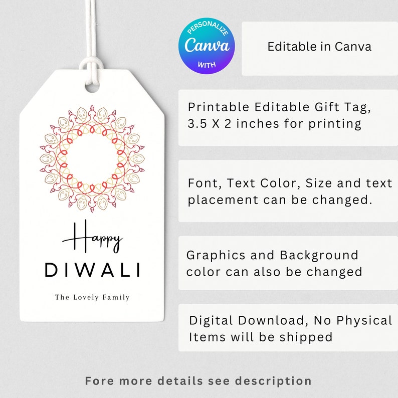 Happy Diwali Gift Tag Printable Diwali Tag Editable Deepawali Gift Tag ...
