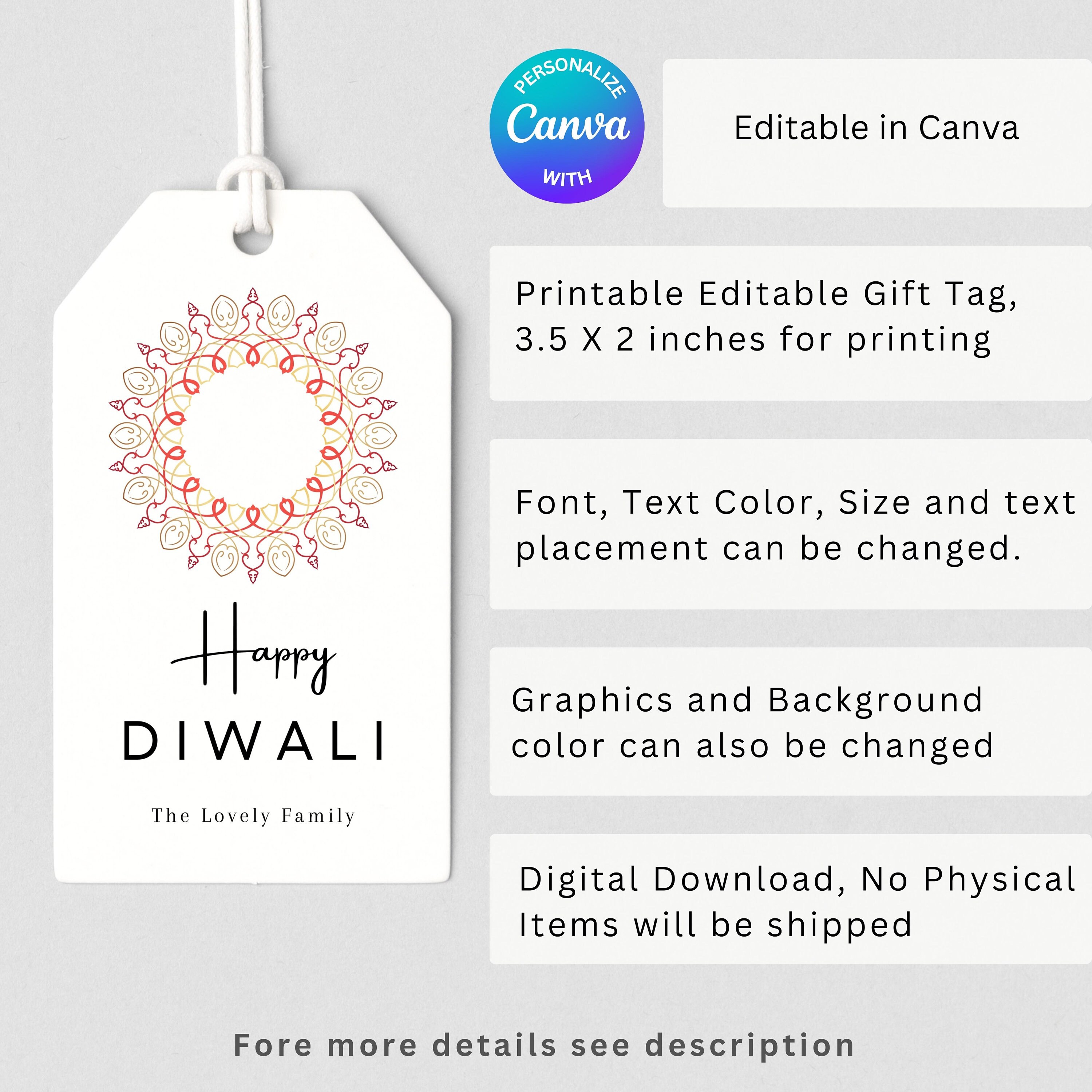 Happy Diwali Gift Tag Printable Diwali Tag Editable Deepawali Gift Tag ...