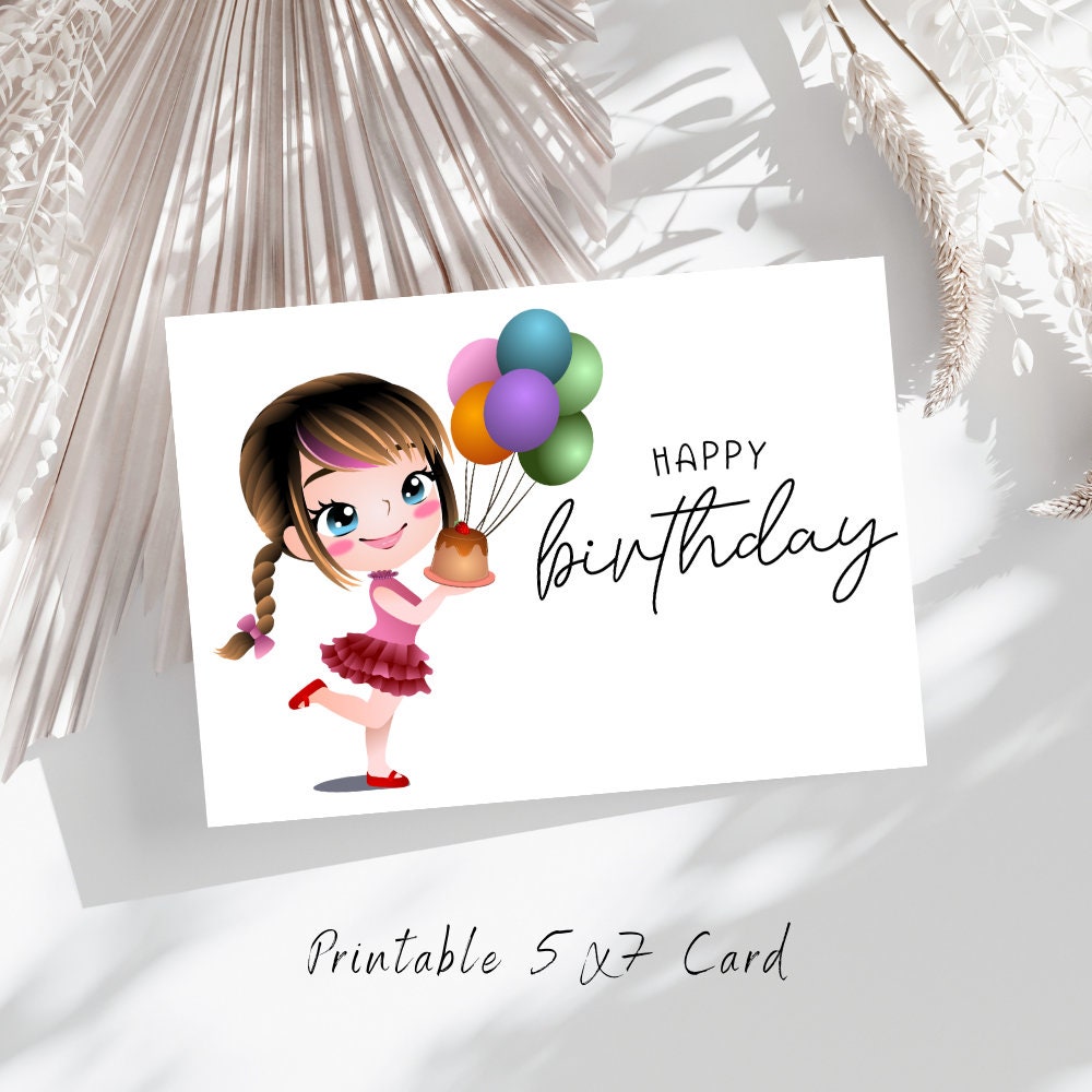 Happy Birthday Card Printable, Girl Birthday Card, Unique Birthday ...