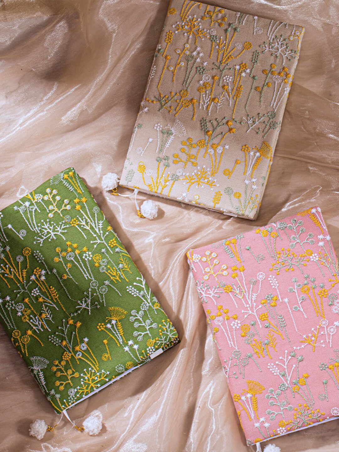 Embroidery Book Cover, Book Pouch, Custom Size Book Jacket, Adjustable ...