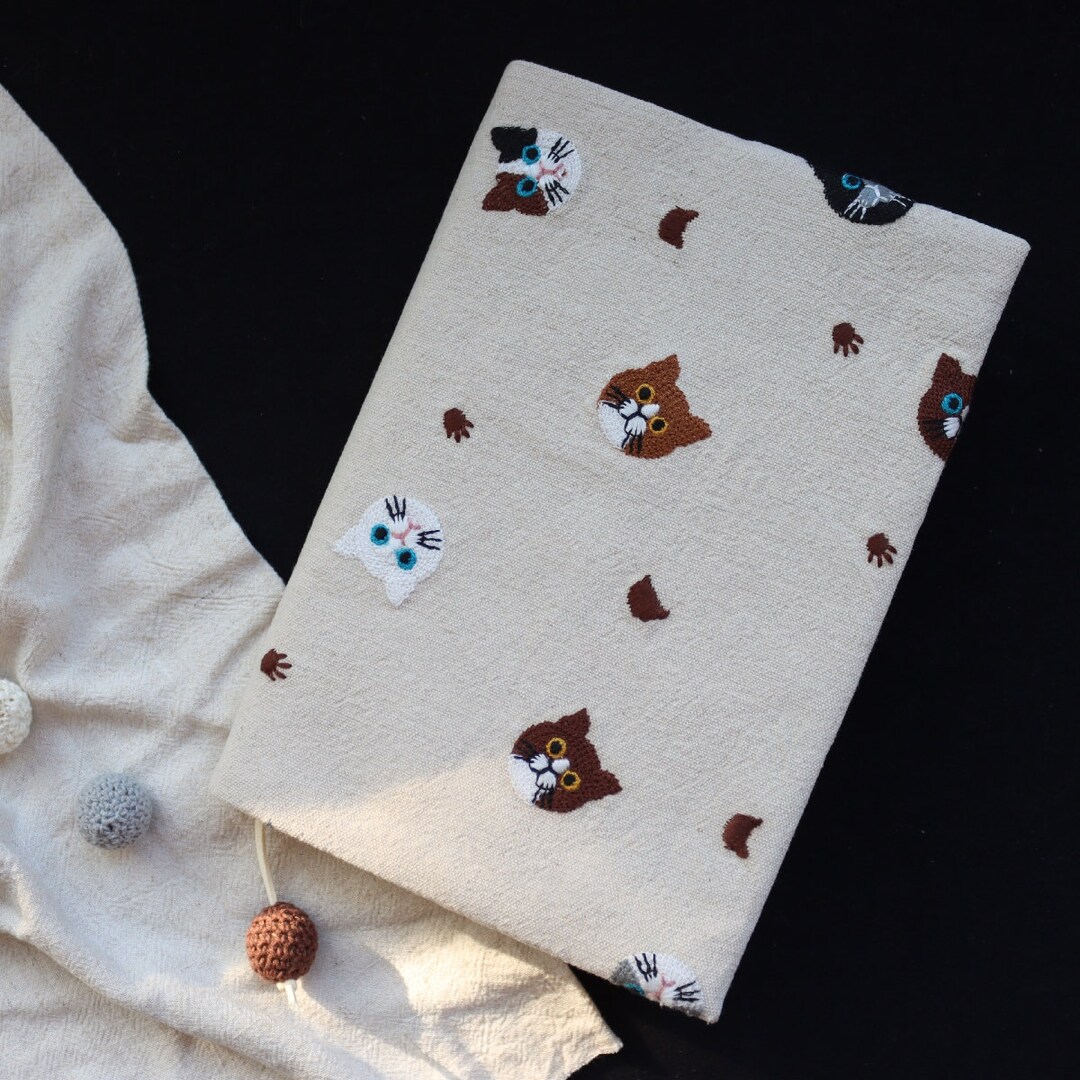 Embroidery Book Cover, Book Pouch, Custom Size Book Jacket, Adjustable ...