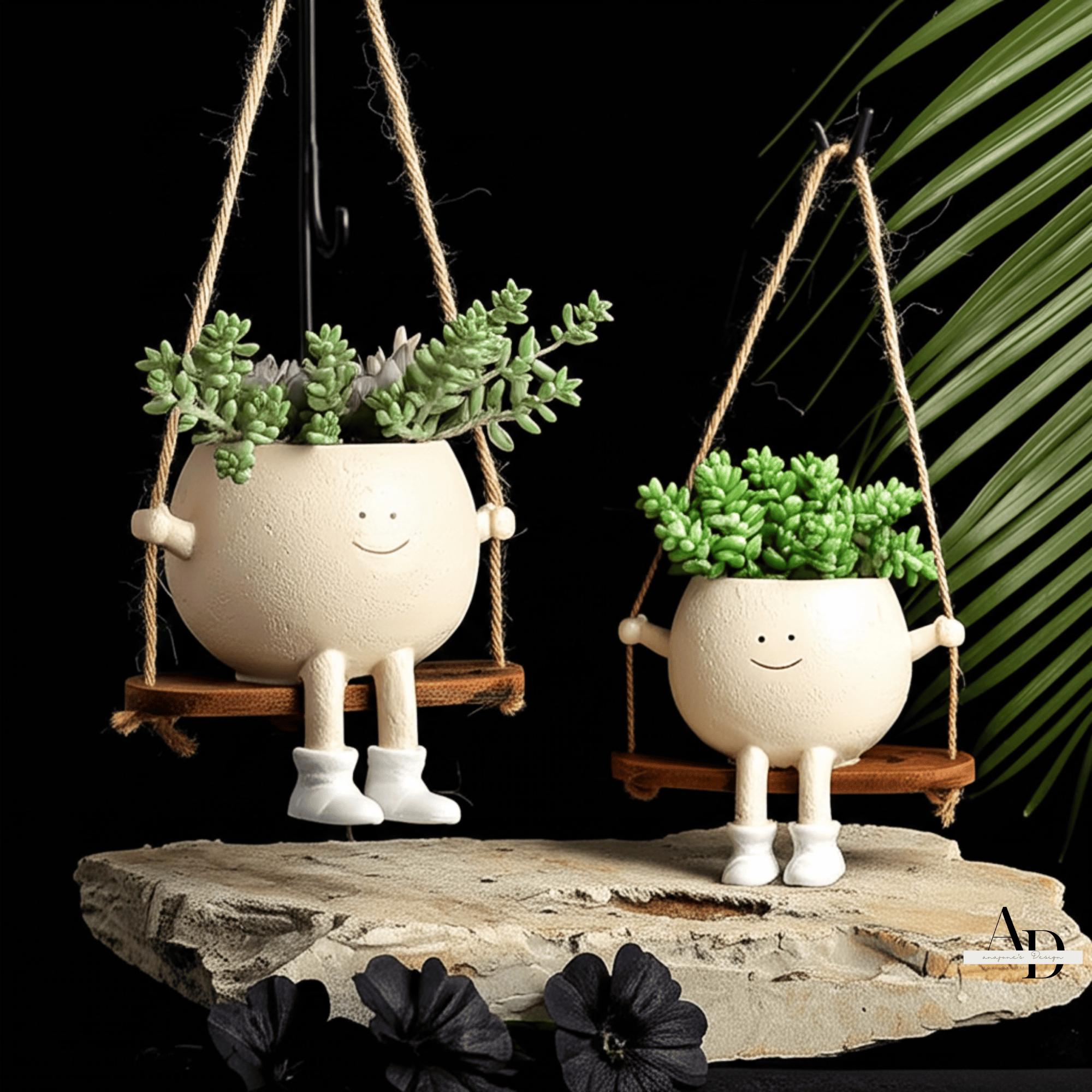 Swinging Smiley Face Hanging Planter, Cute Decorative Pot for ...
