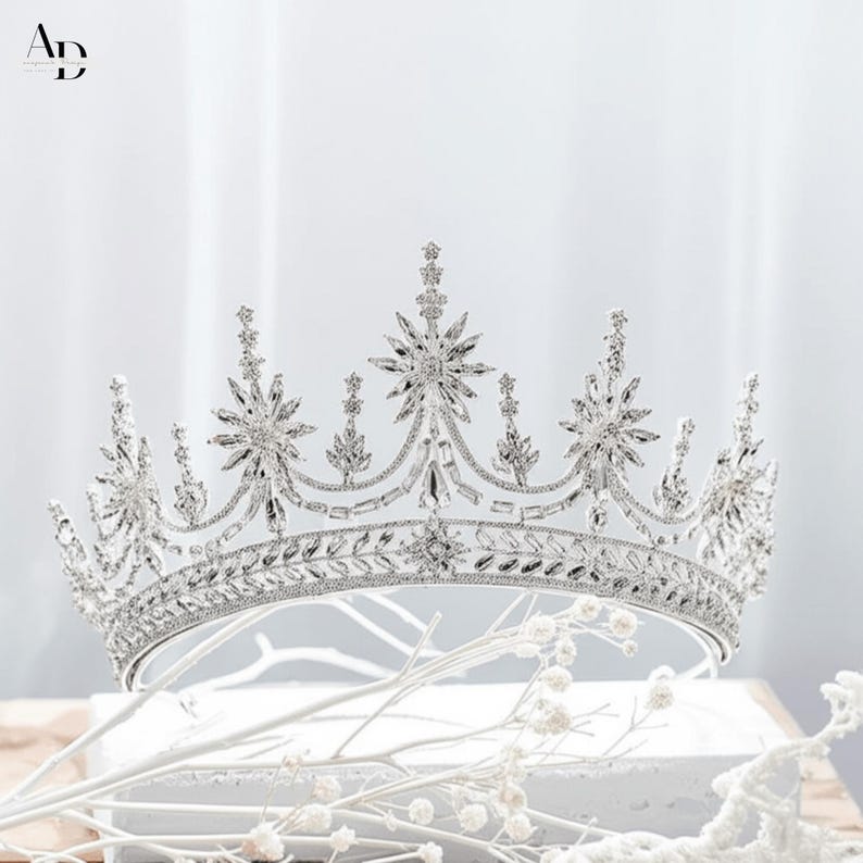 Vintage Silver Bridal Wedding Crown, Handmade Elegant Princess Crystal ...