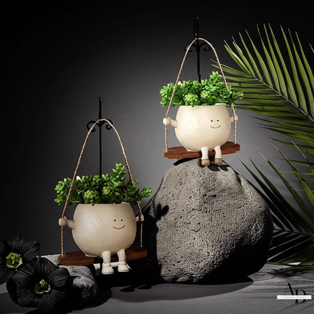 Home Funny Planter, Swinging Smiley Face Hanging Planter, Cute ...