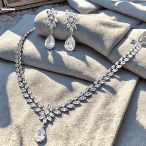 Bridal Silver Necklace Set Wedding Jewelry for Bride Silver Bridal ...