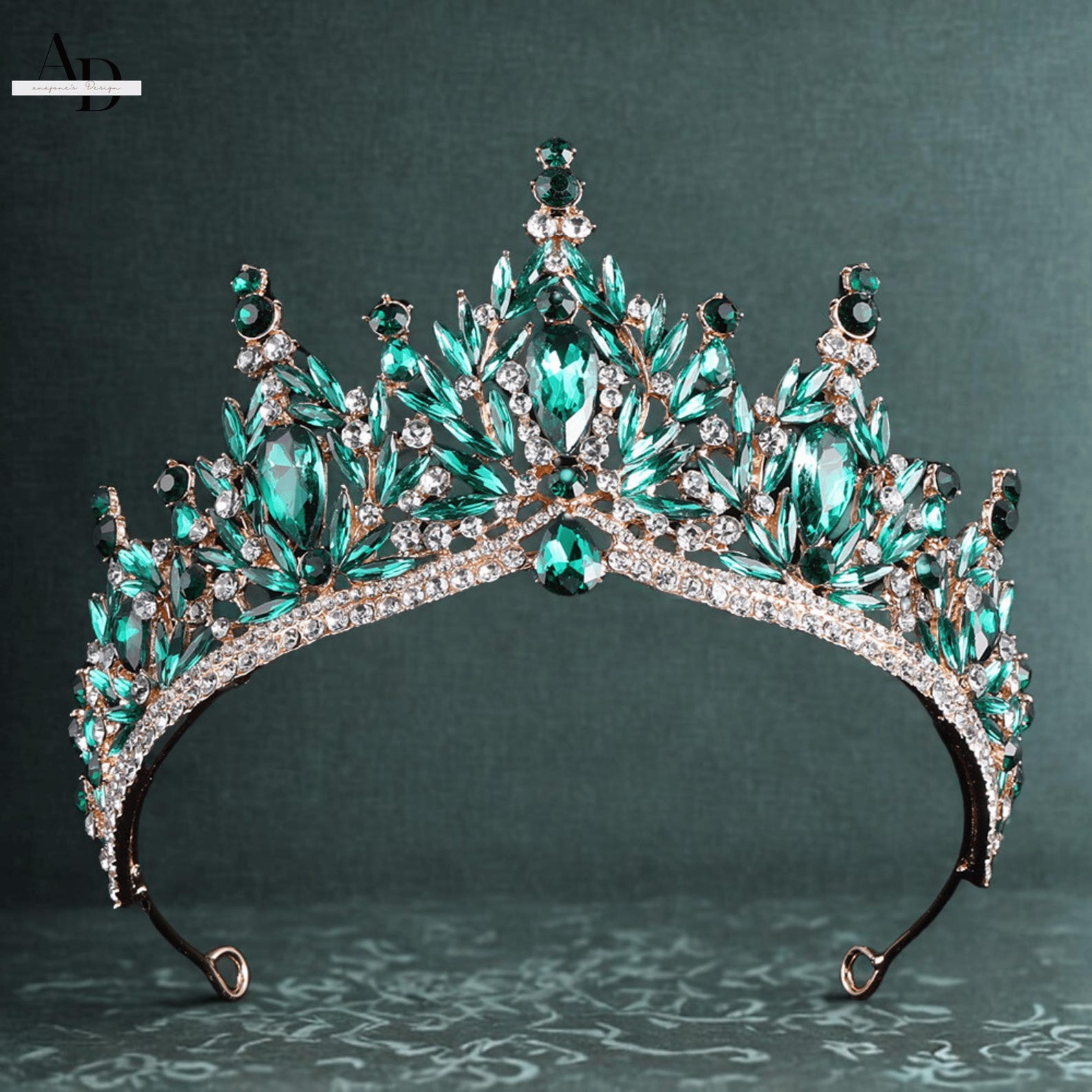 Bridal Green Tiara Wedding Crown / Gold Bridal Tiara / Rhinestone ...