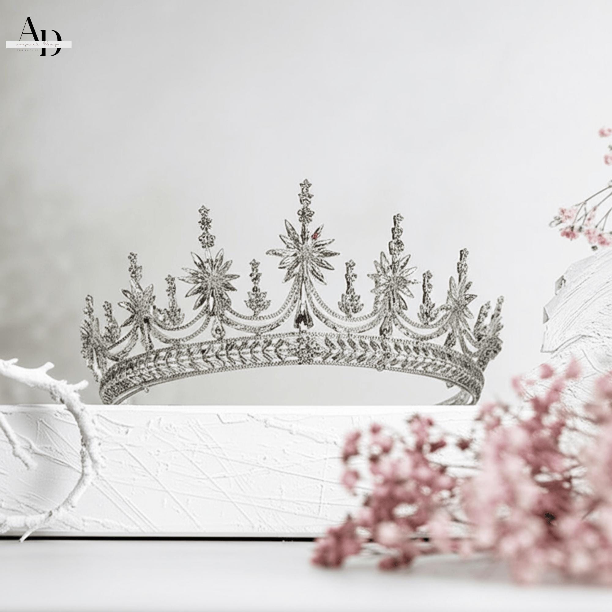 Vintage Silver Bridal Wedding Crown, Handmade Elegant Princess Crystal ...