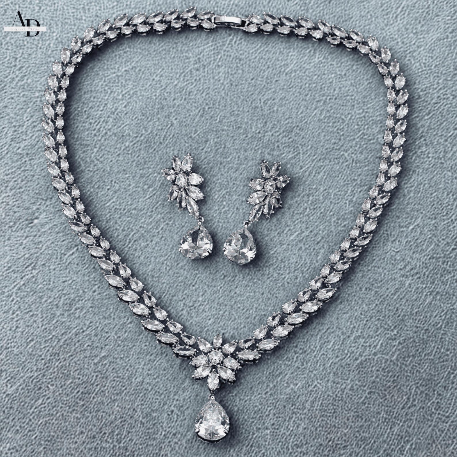 Bridal Silver Necklace Set Wedding Jewelry for Bride Silver Bridal ...