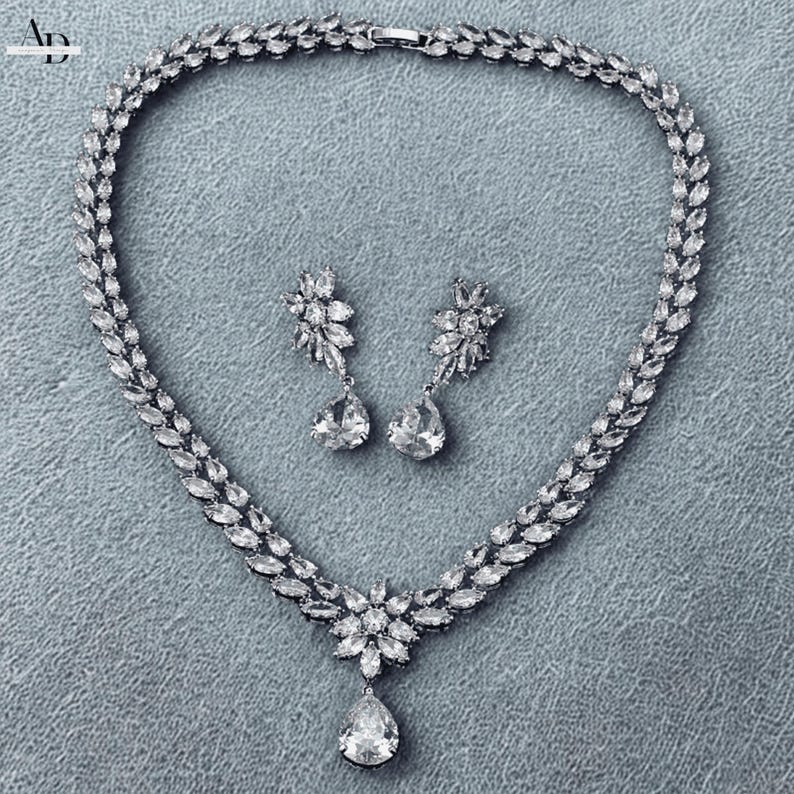 Bridal Silver Necklace Set Wedding Jewelry for Bride Silver Bridal ...