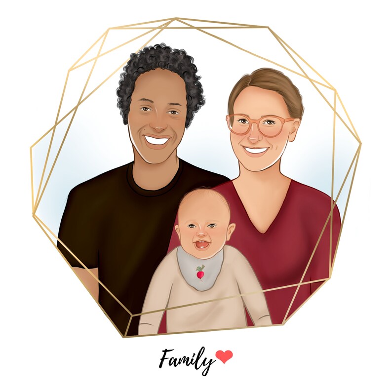 Custom Minimalist Digital Portrait Family With Pet Illustration ASAP ...