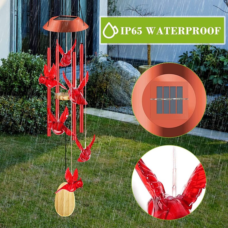 Cardinal Bird Solar Wind Chimes Outdoor Garden Decor - Etsy