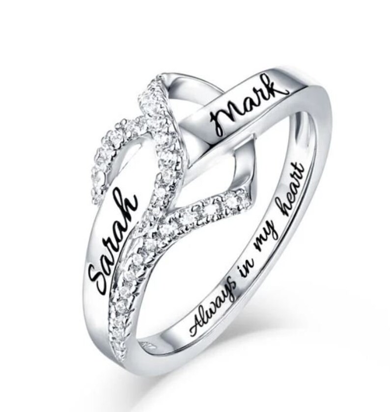 Engraved Rings, Beautiful Heart Ring, Custom Gift for Her, Personalized ...