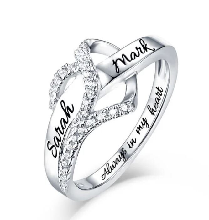 Engraved Rings, Beautiful Heart Ring, Custom Gift for Her, Personalized ...