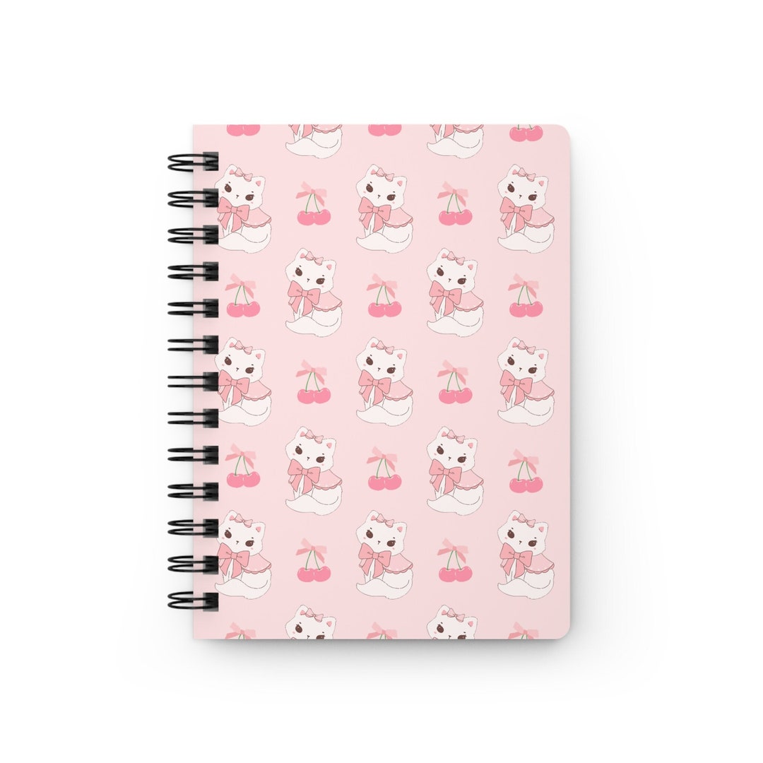 Cat Coquette Spiral Notebook, Cute Coquette Journal, Cherry Journal ...