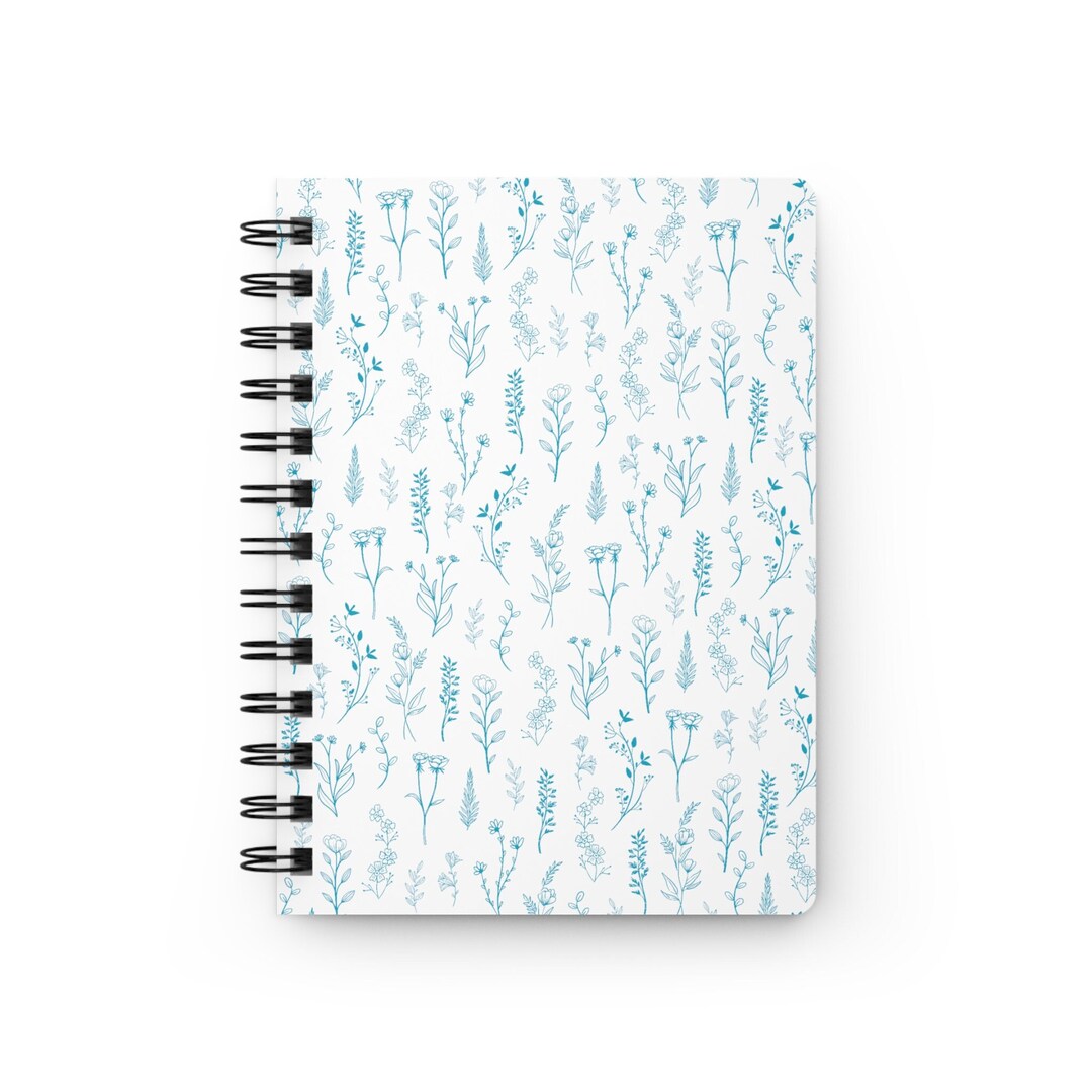 Blue Flower Spiral Notebook, Cute Blue Floral Journal, Cute Blue Floral ...