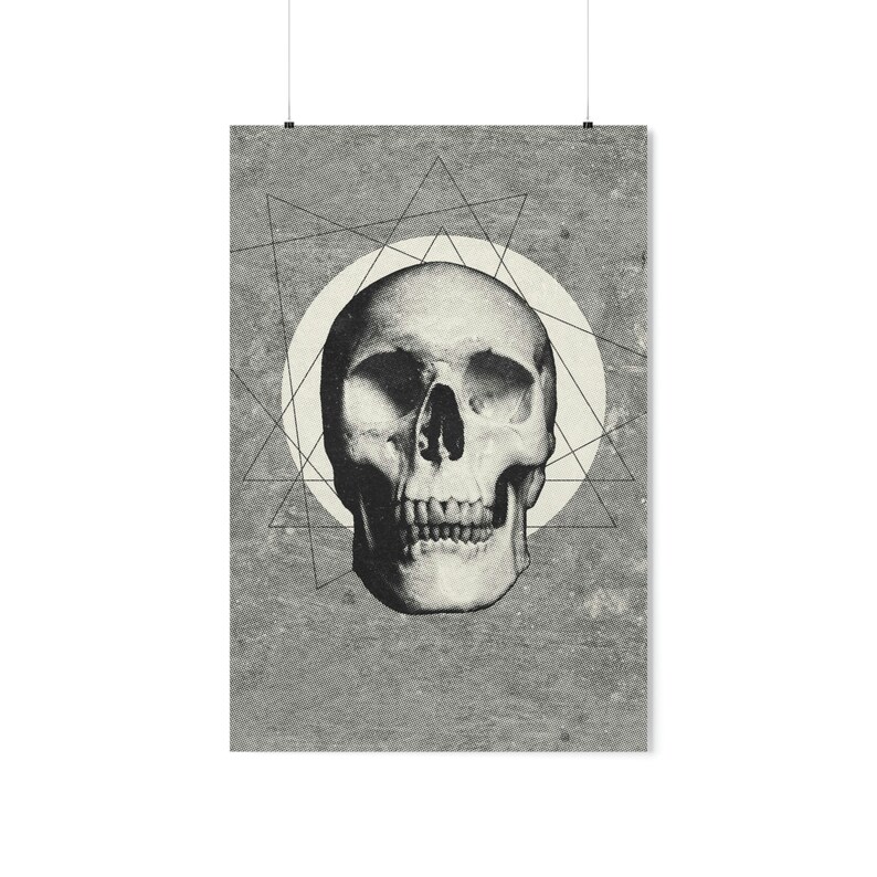 Moody Dark Halftone Skull Poster || Mid Century Modern Anatomy Print ...