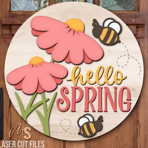 Daisy Hello Spring Door Hanger Svg - Spring Welcome Sign Svg - Honey ...