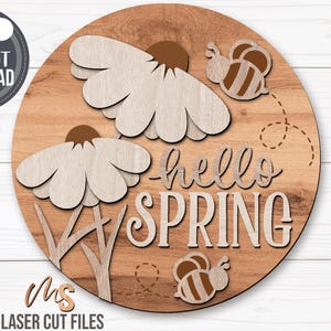 Daisy Hello Spring Door Hanger Svg - Spring Welcome Sign Svg - Honey ...