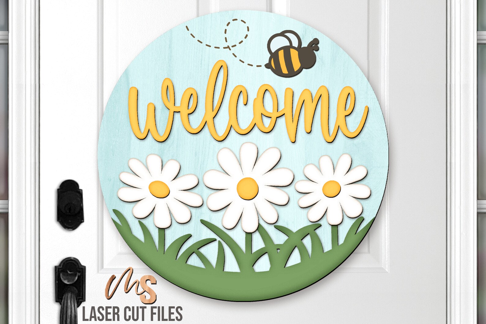 Floral Daisy Welcome Sign SVG Daisy Flowers Door Hanger Svg Daisy Svg ...
