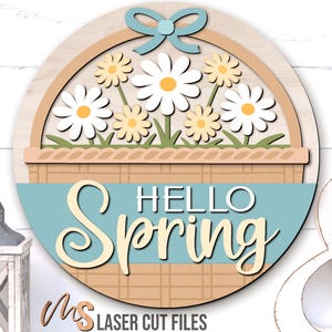 Daisy Hello Spring Door Hanger Svg - Spring Welcome Sign Svg - Daisy ...