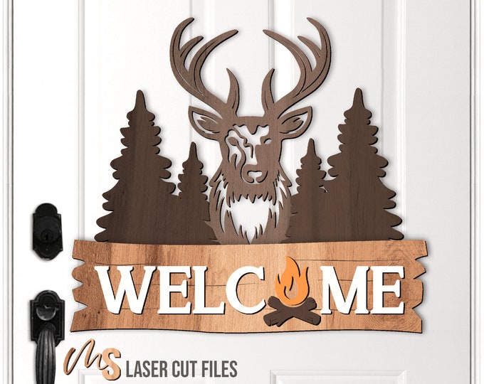 Deer Door Hanger SVG - Laser Cut Files - Buck SVG - Monogram Forest Svg ...