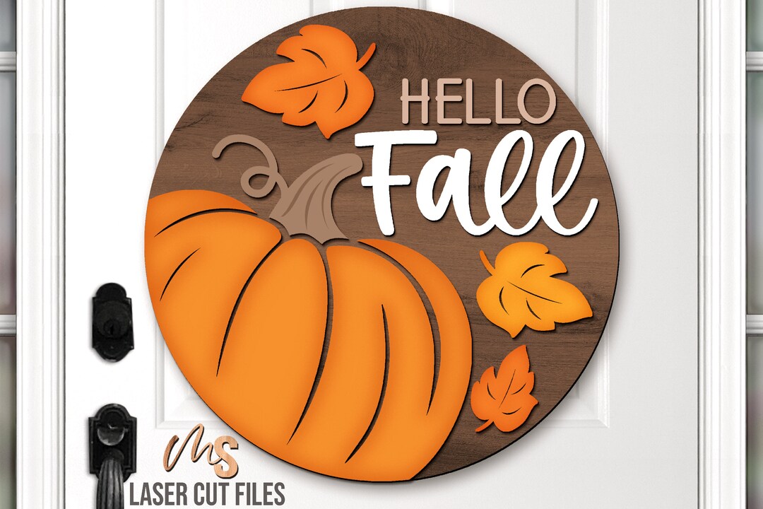 Hello Fall Door Hanger SVG - Pumpkin Svg - Fall Welcome Sign Svg ...