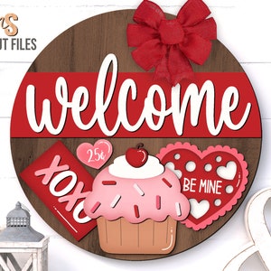 Valentines Day Welcome Sign SVG: Valentine Door Hanger SVG Laser Cut ...