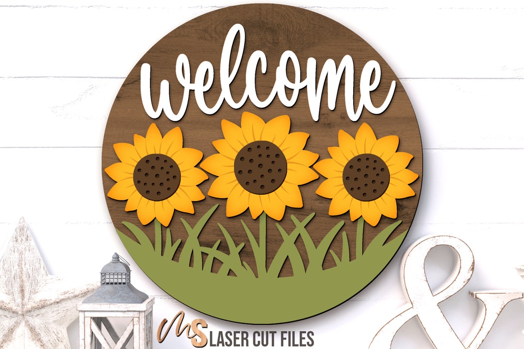 Sunflower Welcome Sign Svg - Sunflower Door Hanger Svg - Sunflower Svg ...