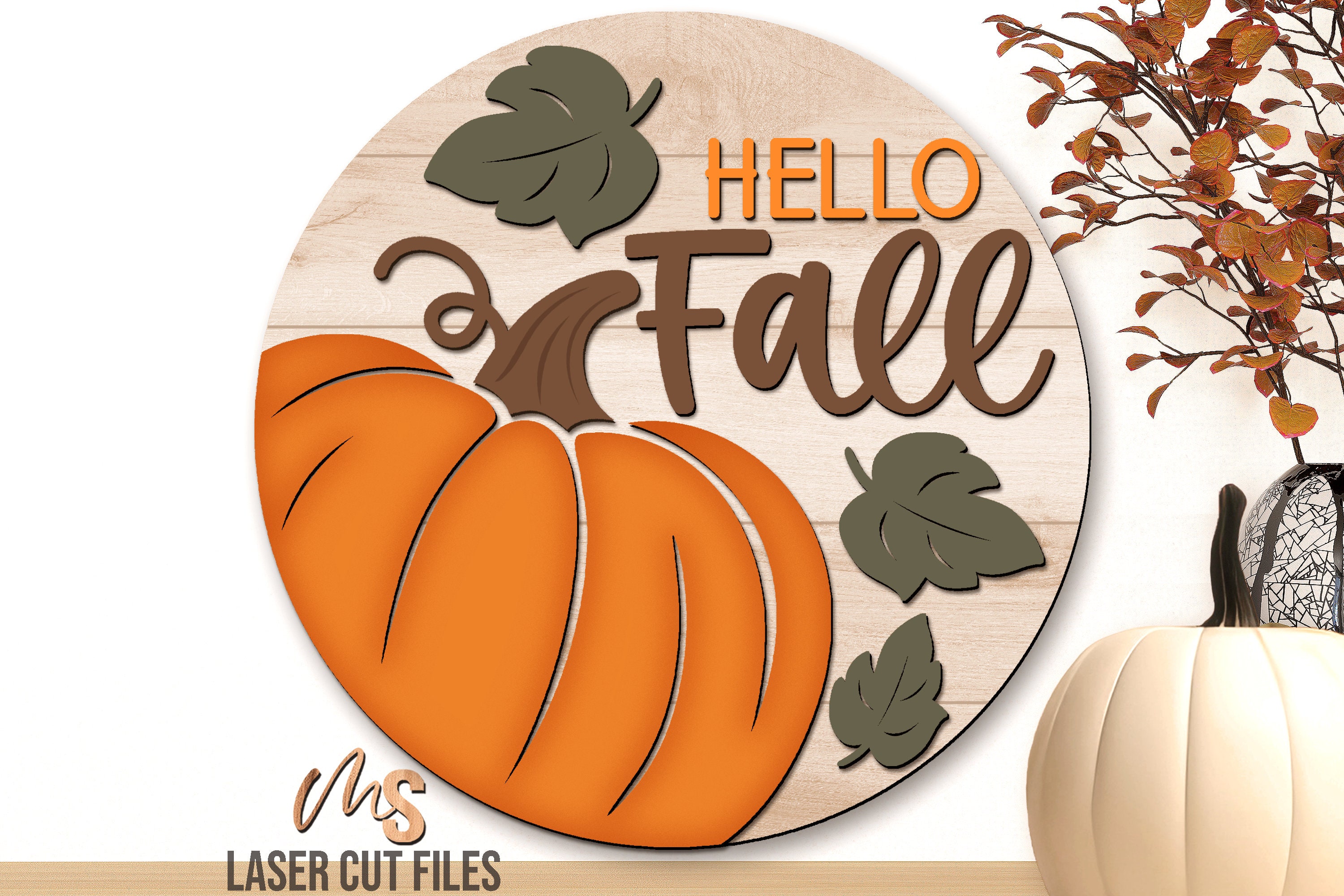 Hello Fall Door Hanger SVG - Pumpkin Svg - Fall Welcome Sign Svg ...