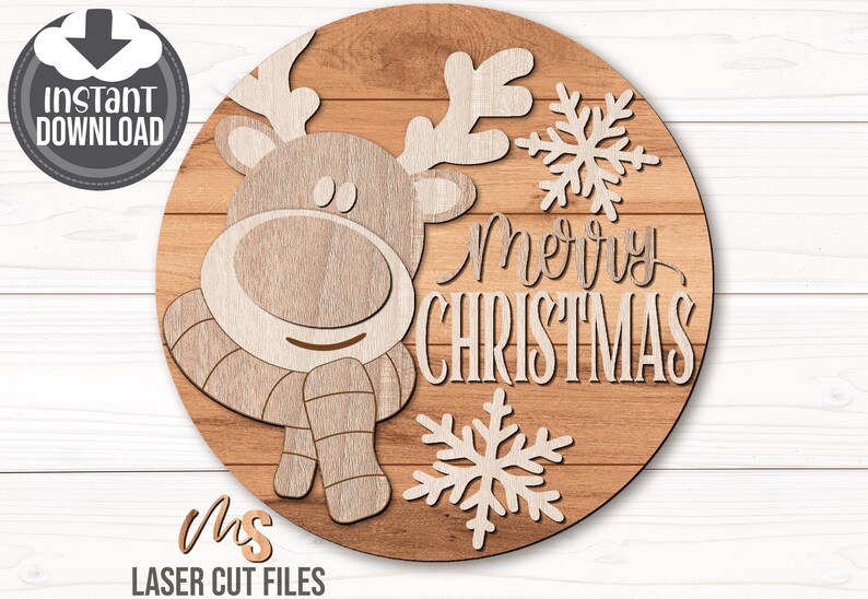 Reindeer Merry Christmas Sign SVG - Christmas Door Hanger Svg ...