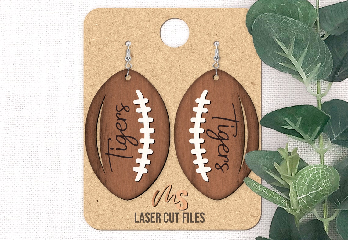 Custom Football Earrings SVG: Football Dangle Earring Template Laser ...