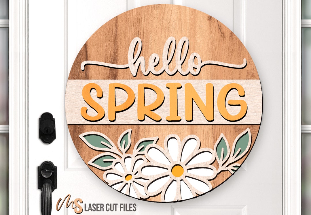 Hello Spring Sign SVG - Spring Door Hanger Svg - Daisy Svg - Floral ...
