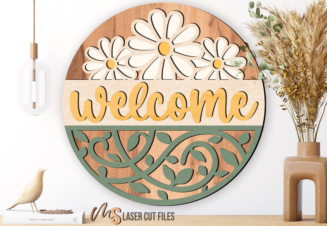 Daisy Welcome Sign SVG - Daisy Door Hanger Svg - Daisy Svg - Floral ...