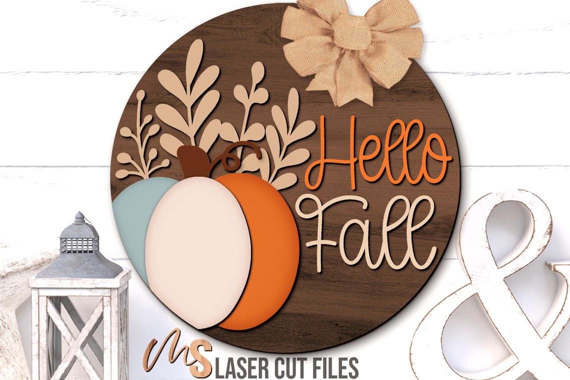 Pumpkin Door Hanger SVG: Hello Fall Welcome Sign SVG Laser Cut Files ...