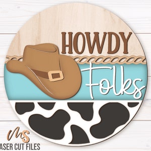 Howdy Folks Door Hanger Svg - Cowboy Hat Svg - Western Door Sign ...