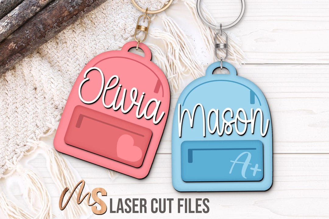 Custom Kids Backpack Name Tag Svg - Back to School Keychain Svg Laser ...