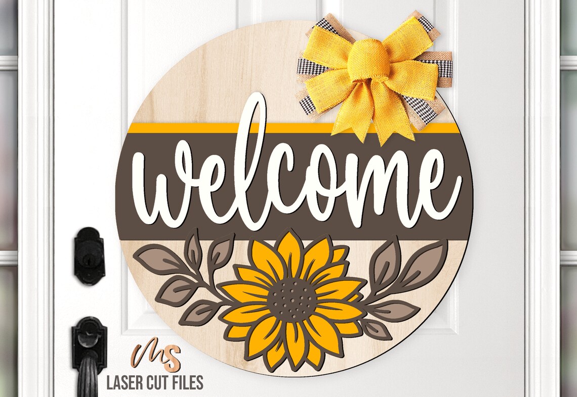 Sunflower Welcome Sign SVG Floral Door Hanger Svg - Etsy