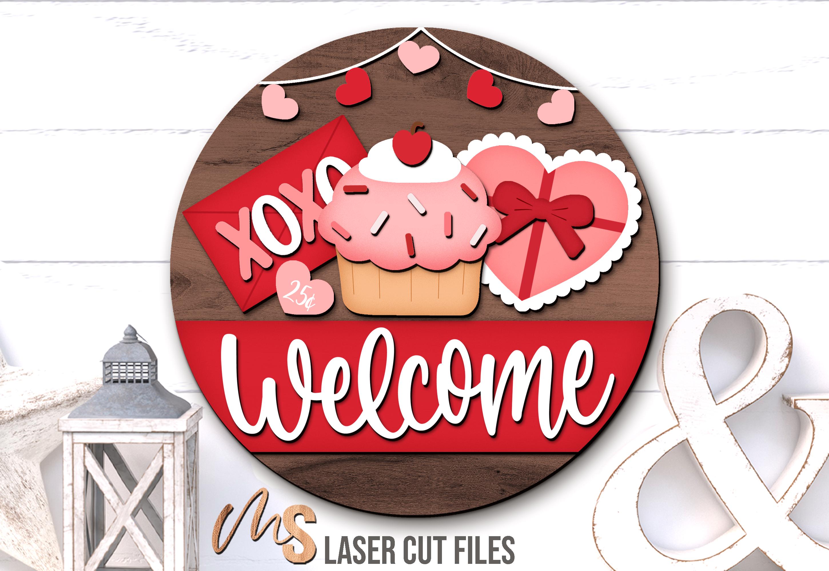 Valentines Day Welcome Sign SVG: Valentine Door Hanger SVG Laser Cut ...
