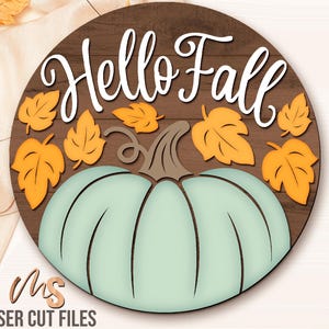 Hello Fall Door Hanger SVG - Pumpkin Svg - Fall Porch Door Sign - Laser ...