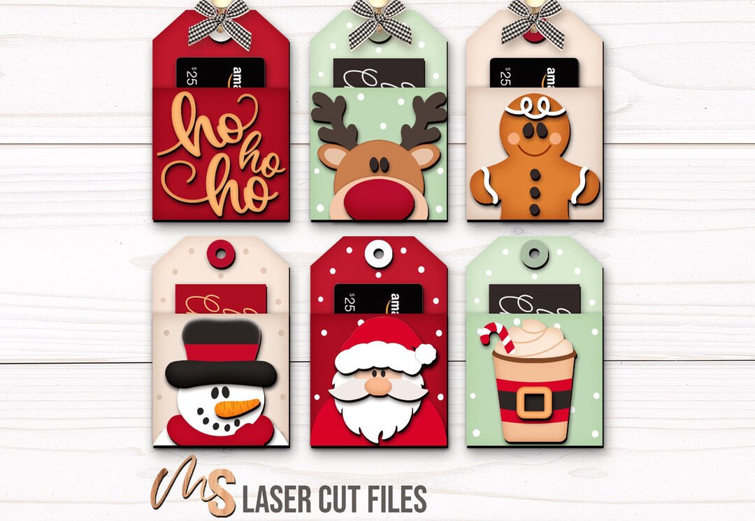 Christmas Gift Card Holder SVG Bundle: Money Holder Ornament Laser Cut ...