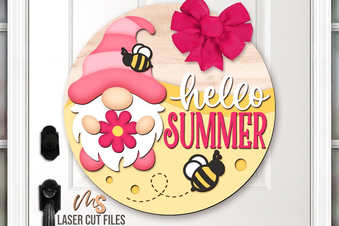 Hello Summer Gnome Door Hanger SVG - Summer Welcome Sign Svg - Laser ...