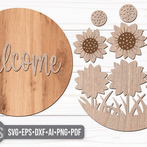 Sunflower Welcome Sign Svg - Sunflower Door Hanger Svg - Sunflower Svg ...
