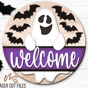 Ghost Halloween Welcome Sign Svg - Halloween Door Hanger Svg - Ghost ...