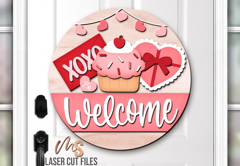 Valentines Day Welcome Sign SVG: Valentine Door Hanger SVG Laser Cut ...