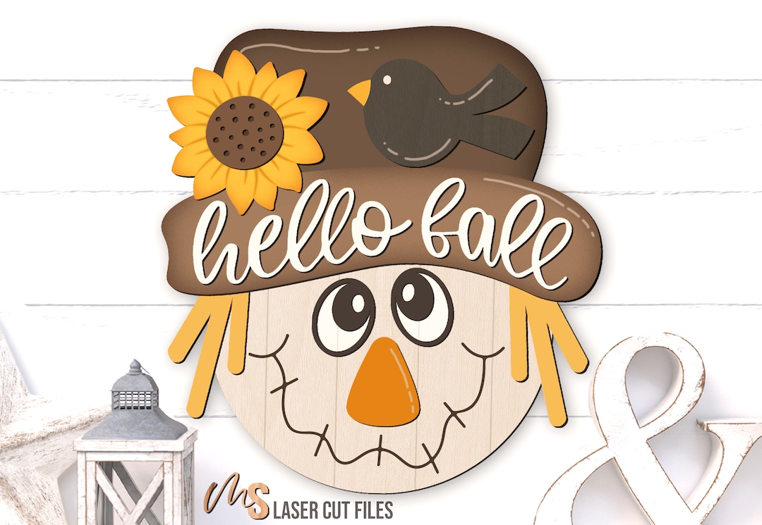 Hello Fall Scarecrow Door Hanger Svg - Fall Welcome Sign Svg ...